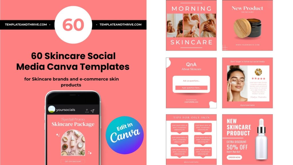 60 Skincare Social Media Canva Templates for Instagram & Facebook ...